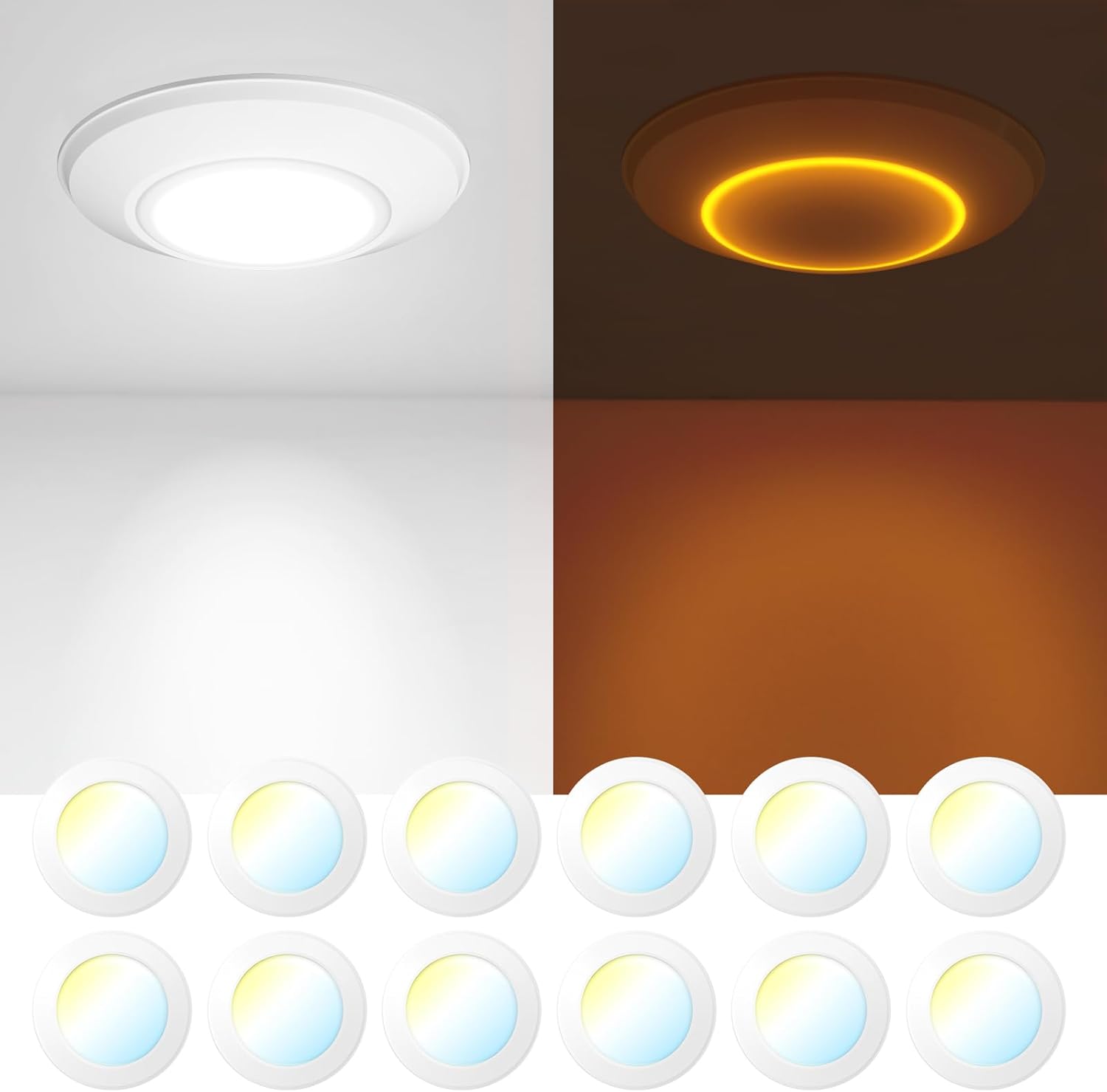 5/6 Inch LED Disk Lights with Night Light, Selectable CCT, 1050 Lumens ...